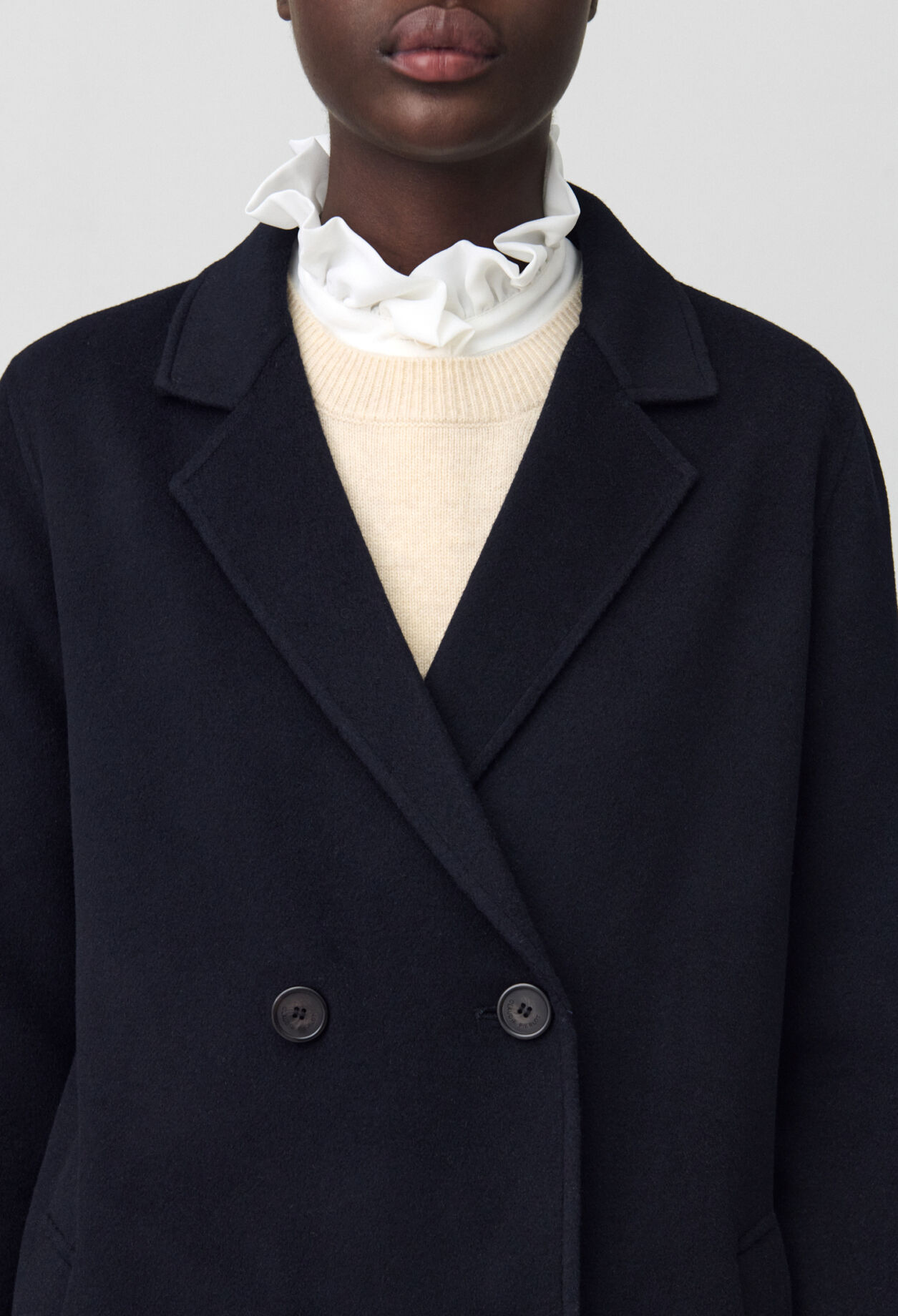 Navy Blue Mid-length Wool Coat - Claudie